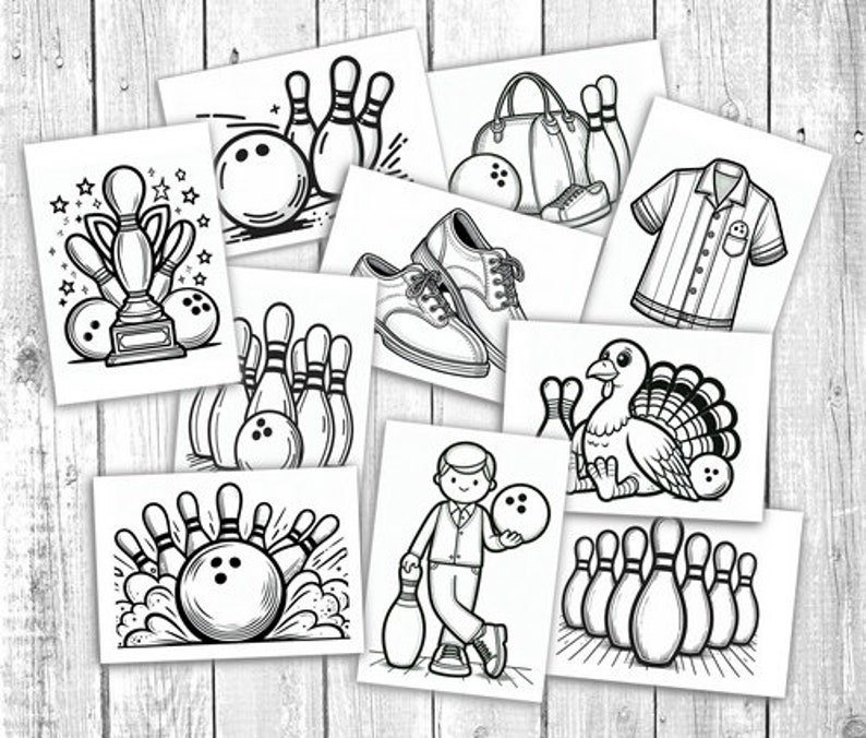 10 X Ten Pin Bowling Colouring Pages for Kids, Colouring Pages ...
