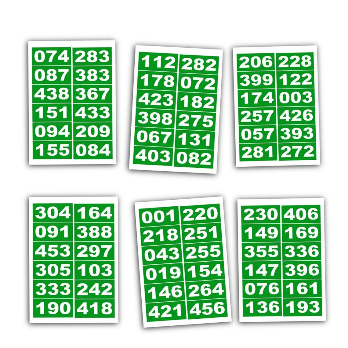 Printable Number Cards (001-456) for Challenge Games | 72 Unique Number ...