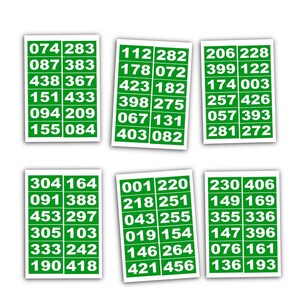Printable Number Cards (001-456) for Challenge Games | 72 Unique Number ...