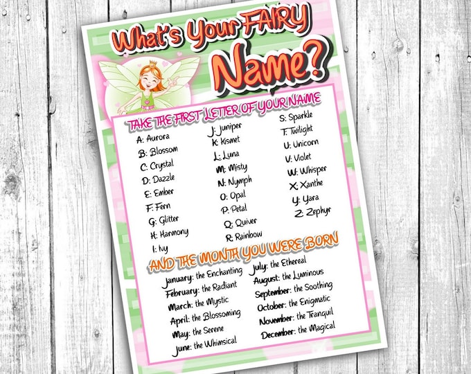 Fairy Name Game, Fairy Party Game, Printable "what is Your Fairy Name ...