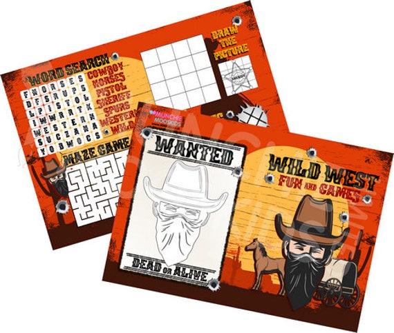 Pack of 24 Wild West Fun and Games Activity Sheets Cowboy | Etsy
