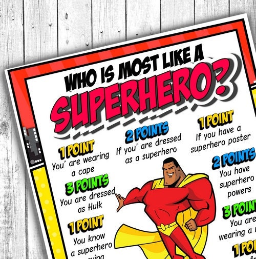 Printable 'who is Most Like a Superhero' Party Game With Scorecards Fun ...