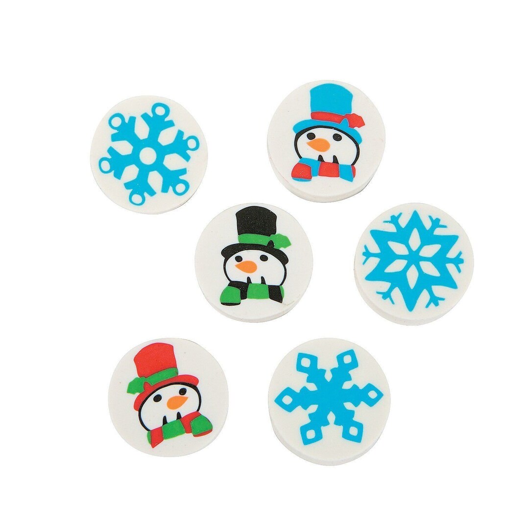 Pack of 12 Rubber Mini Snowman & Snowflake Erasers - Etsy UK