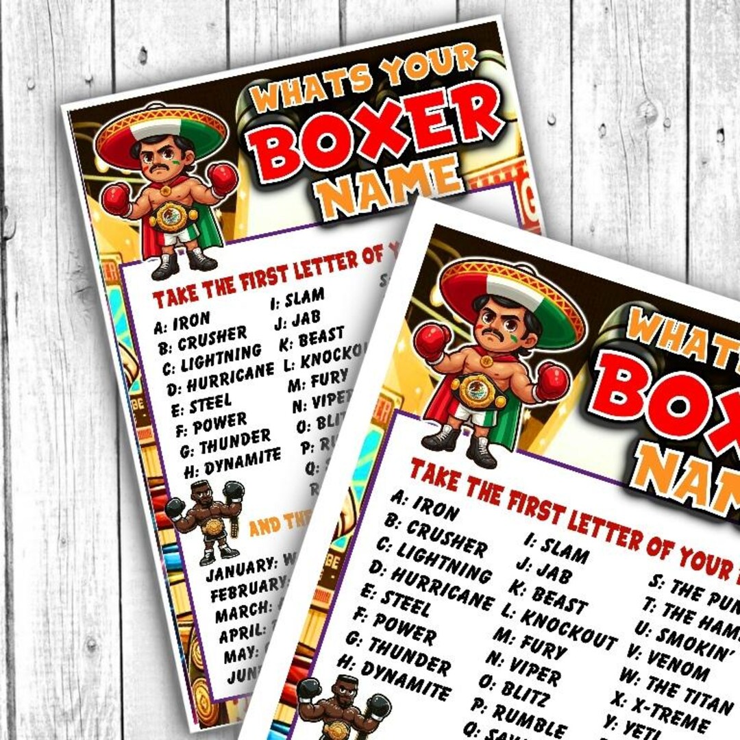 What's Your Boxing Name? Printable Game | Boxing Party Activity ...