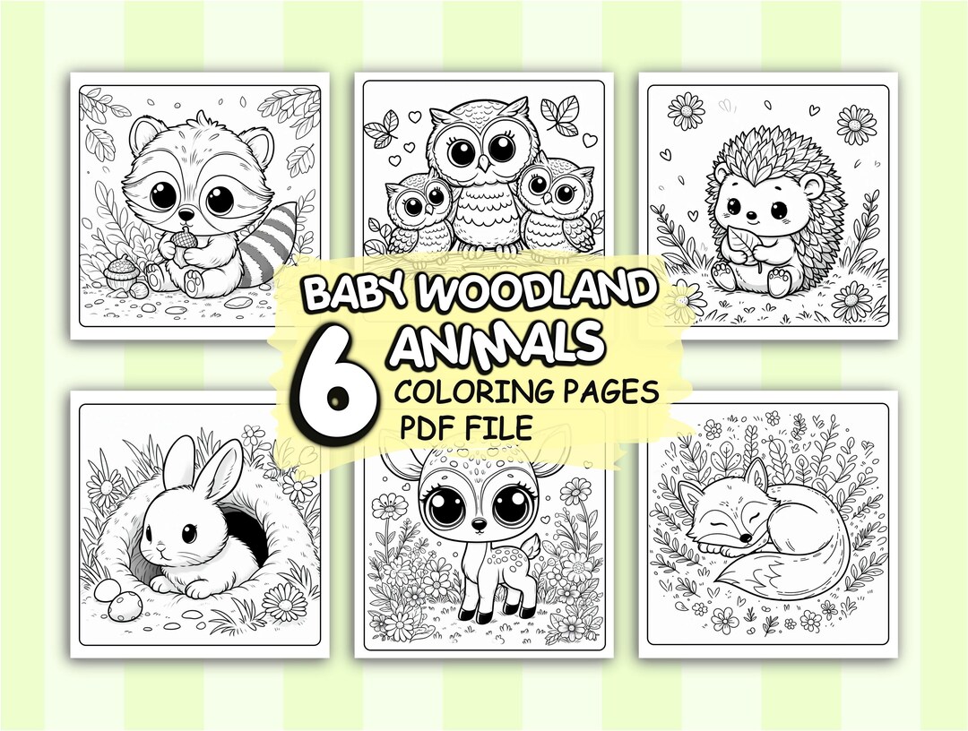 6 Woodland Baby Animals Coloring Pages – Printable PDF Pack for Kids ...