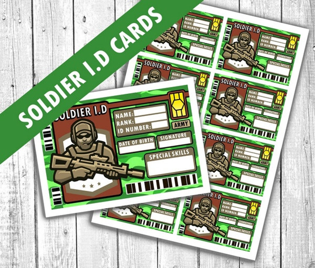 Army Soldier I.D Cards, Army Birthday Party, Party Favours, Army Game ...