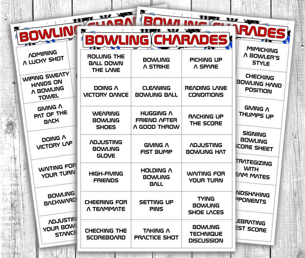 63 Printable Bowling Charades, Action Charades For, Family Team Game ...
