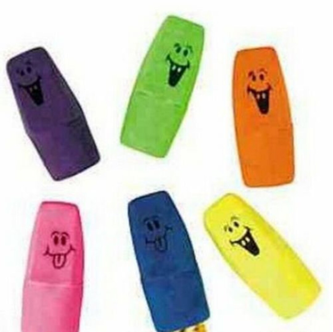 Pack of 24 Neon Funny Face Pencil Top Erasers - Etsy
