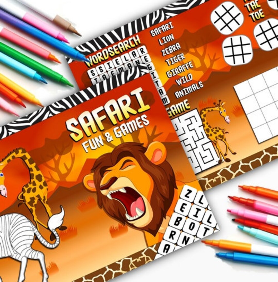 Pack of 18 - Safari Animals Fun and Games Activity Sheets - Zoo Party ...