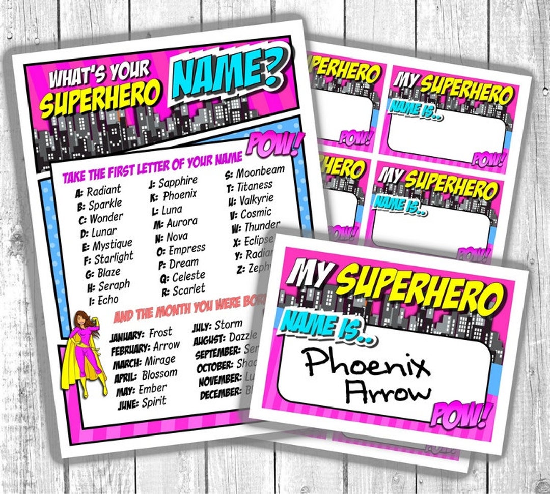 Girl Superhero Party Sign, What's Your Superhero Name Sign, Superhero ...