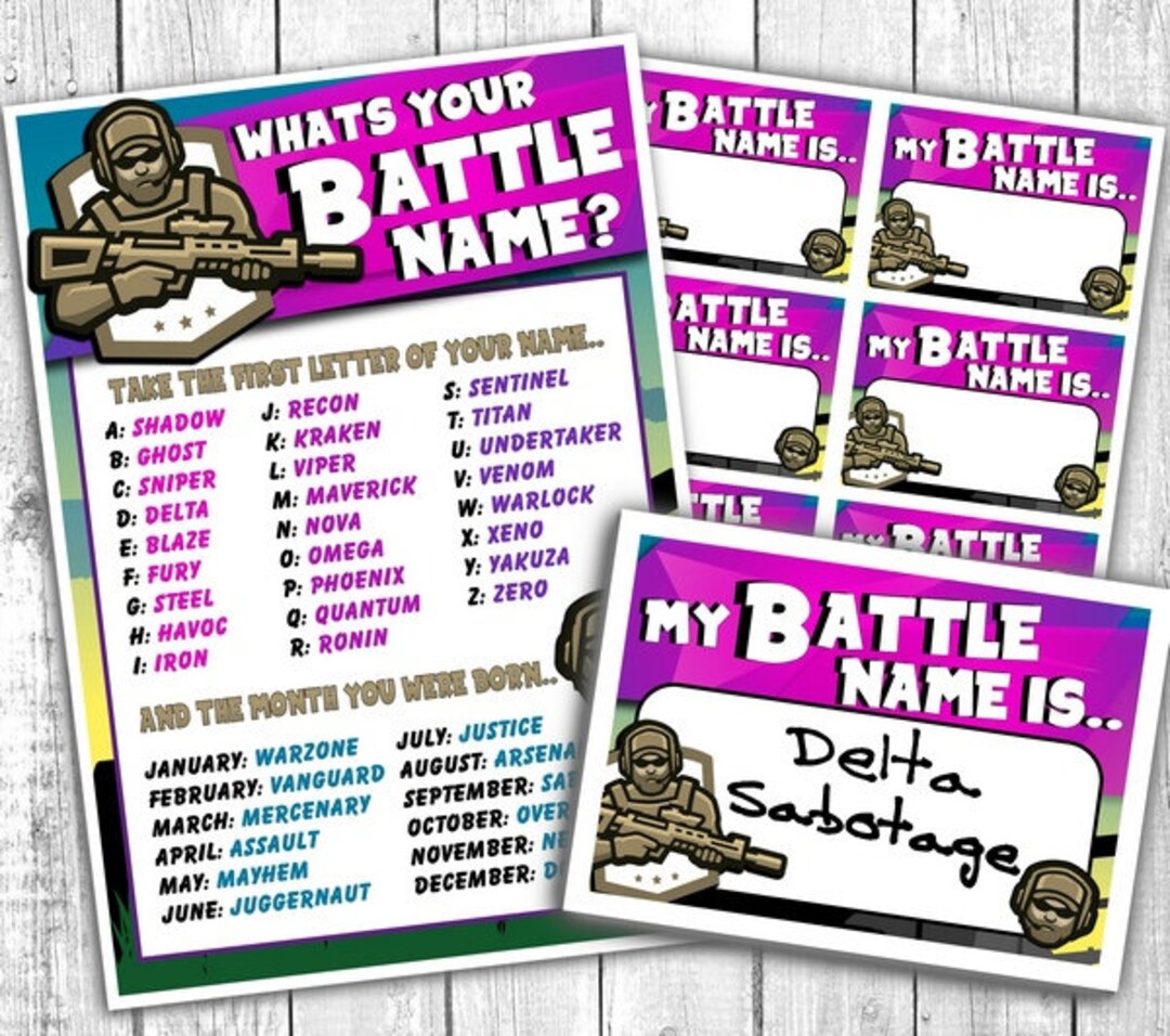 Battle Names, What's Your Battle Name Sign and Name Tags, Battle ...