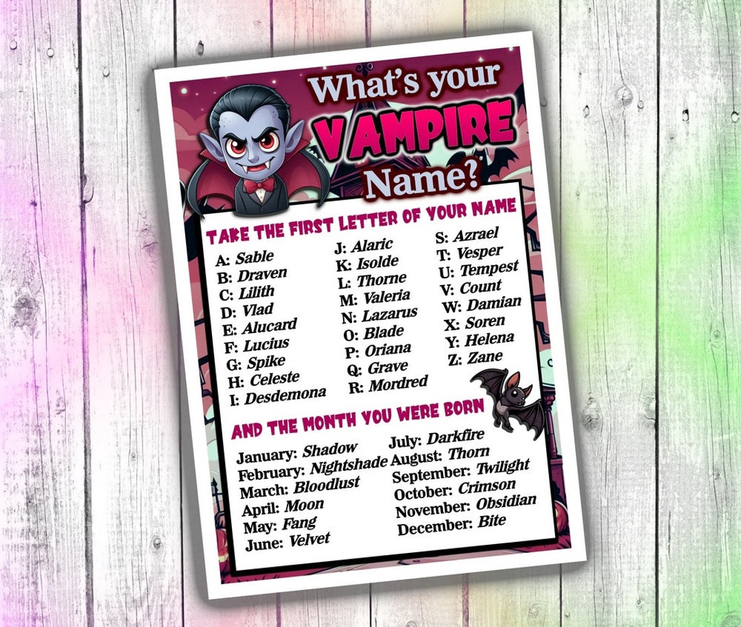 Vampire Names, What's Your Vampire Name Sign, Halloween Party, Spooky ...