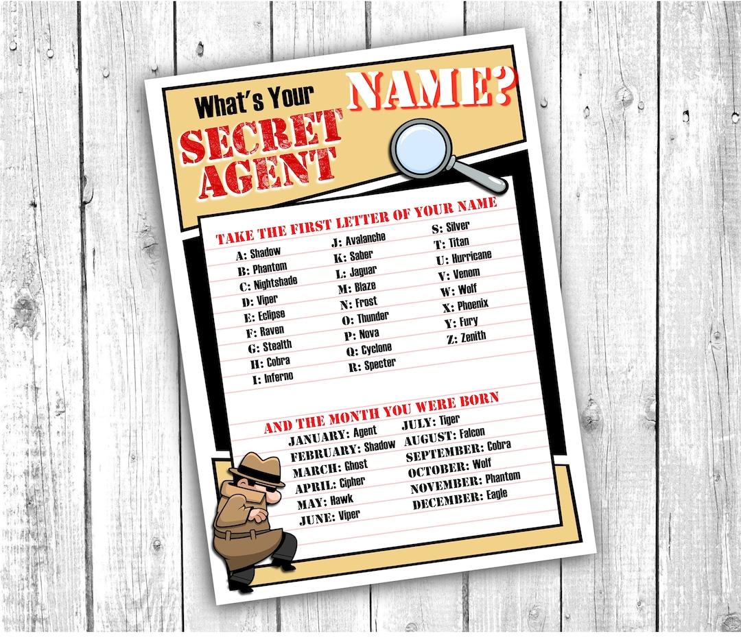 Top Secret Agent Code Names, What's Your Secret Agent Name Sign, Top ...