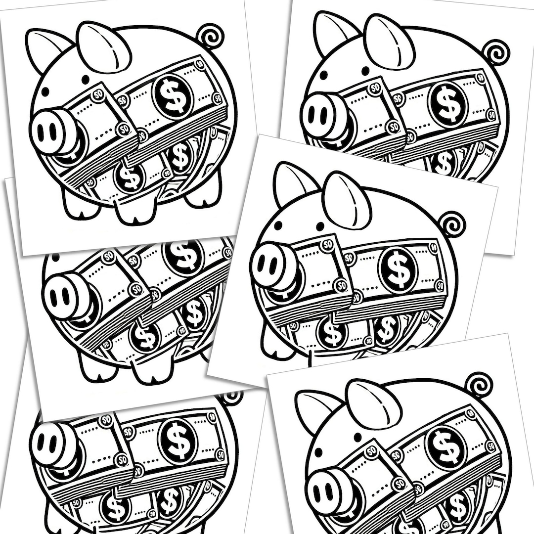 Pack of 30 Money Themed Colouring Sheets – Dollar Piggy Bank Party Bag ...