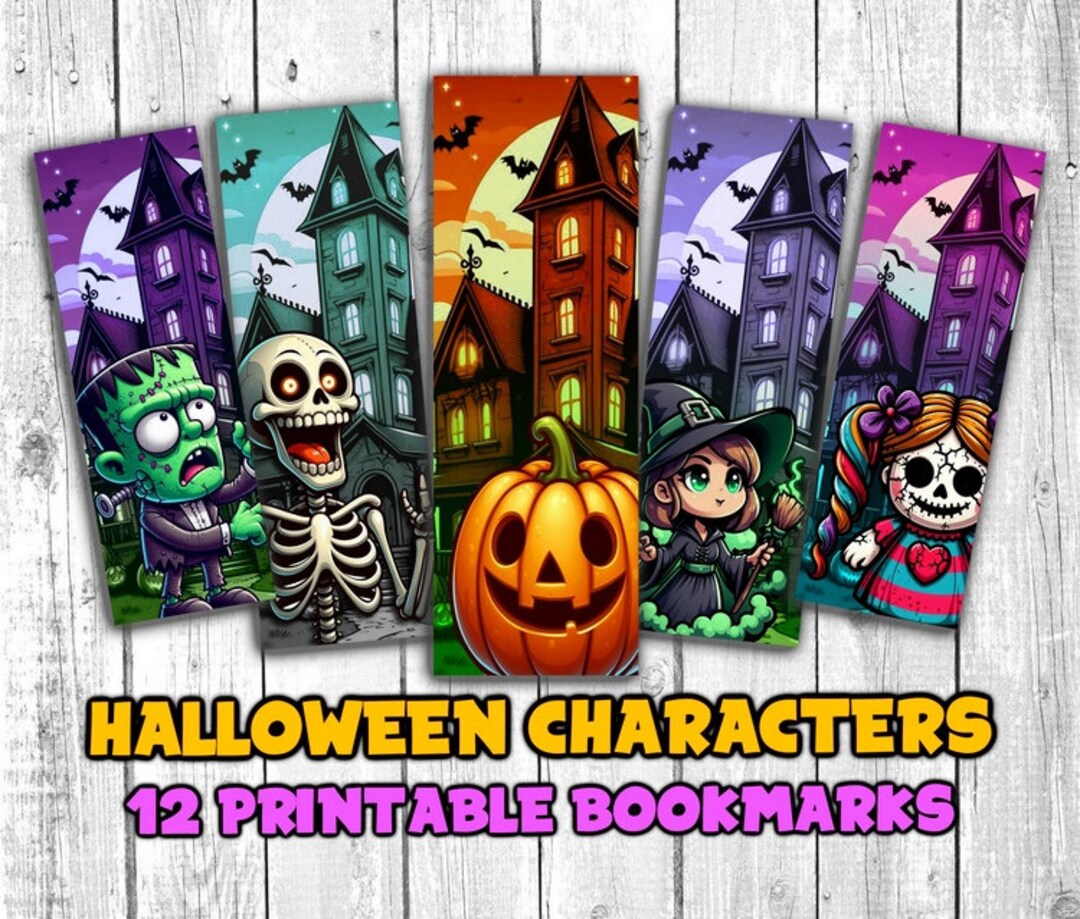 12 Halloween Character Printable Bookmarks - Instant Digital Download ...