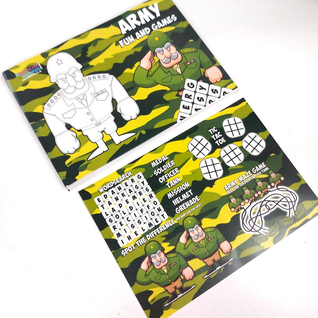 100 X Army Fun & Games Activity Sheets – Wholesale Party Bag Fillers ...