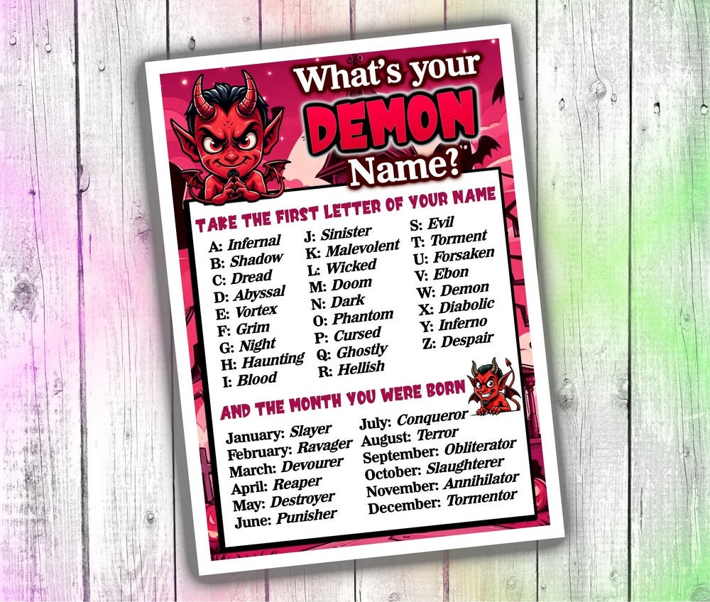 Demon Names, What's Your Demon Name Sign, Halloween Party, Spooky Names ...