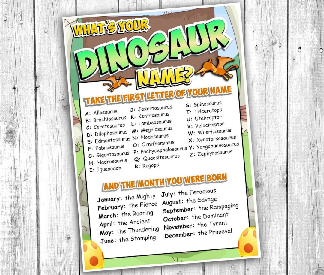Dinosaur Names, What&#039;s Your Dinosaur Name Sign, Dinosaur Birthday Party ...