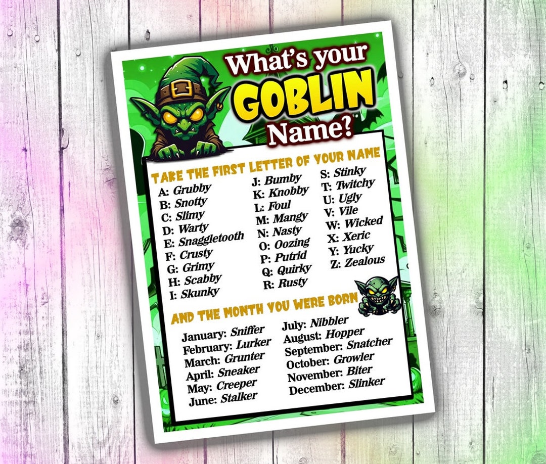 Goblin Names, What's Your Goblin Name Sign, Halloween Party, Spooky ...