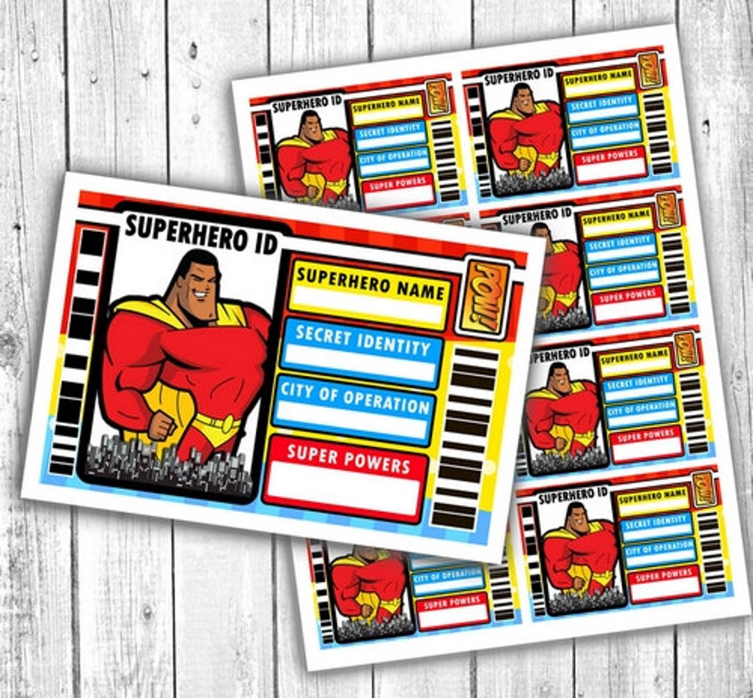 Superhero I.D Cards for Birthday Party Favours Fun Digital Superhero ...