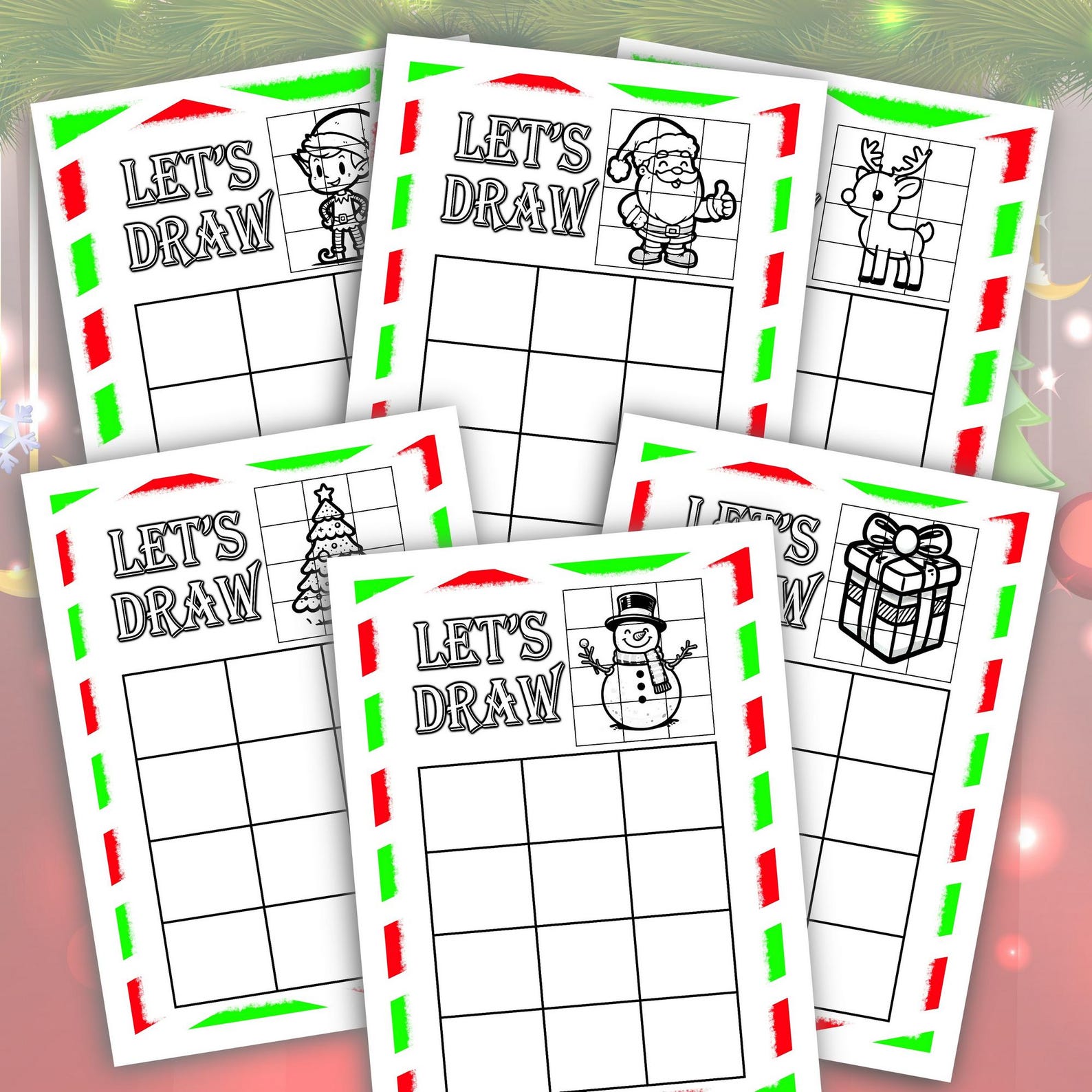 Christmas Let's Draw Activity Sheets | Festive Grid Drawing Game | 6 ...