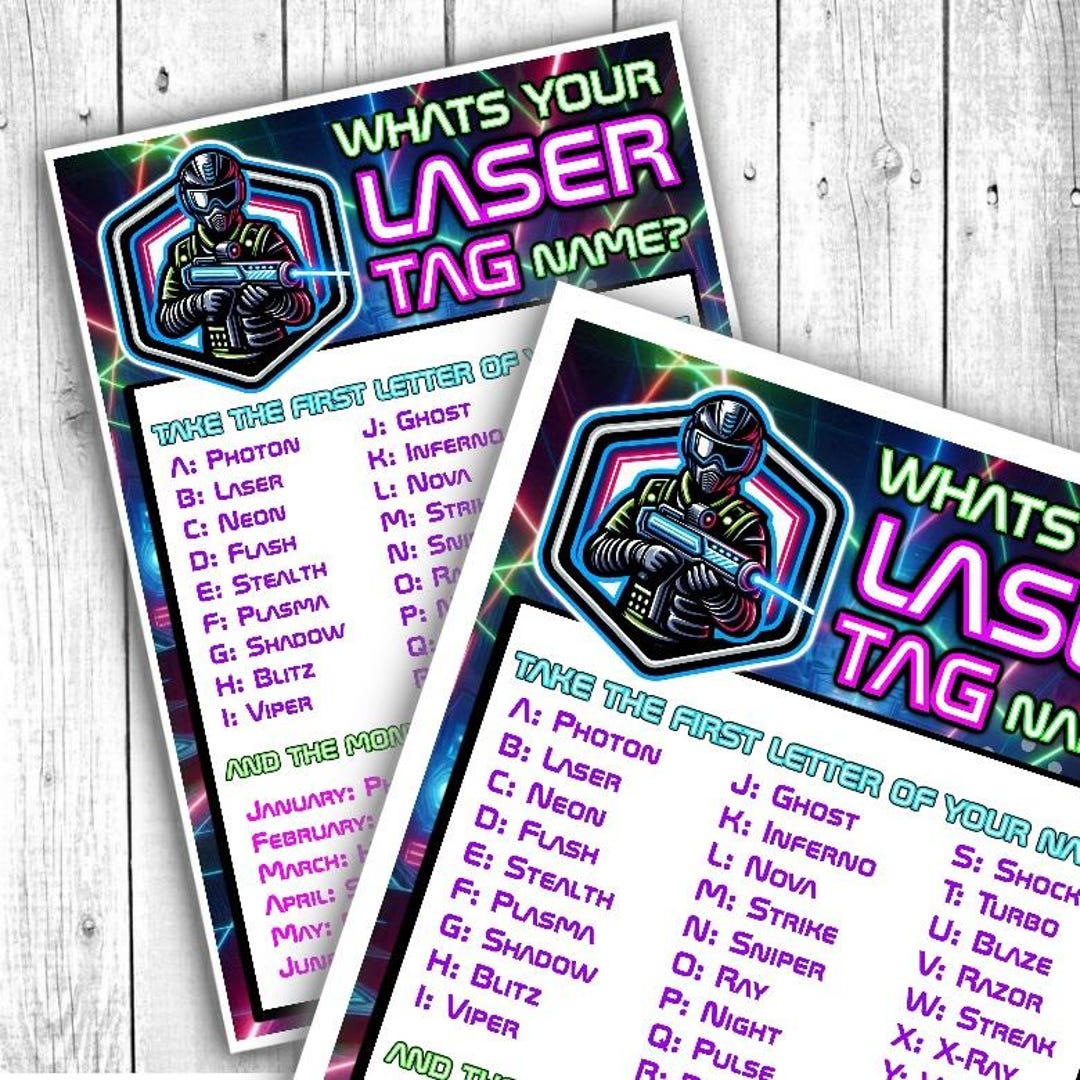 What's Your Laser Tag Name? Printable Game | Laser Tag Party Activity ...