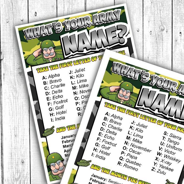 What's Your Army Name Sign | Military Birthday Party Game | Army ...