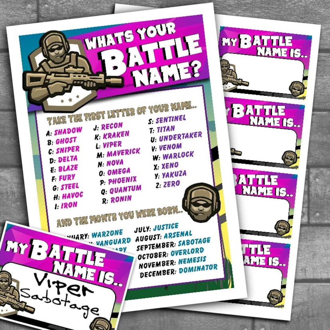 Battle Names, What's Your Battle Name Sign, Battle Birthday Party ...
