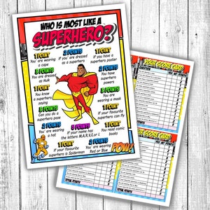 Printable 'who is Most Like a Superhero' Party Game With Scorecards ...