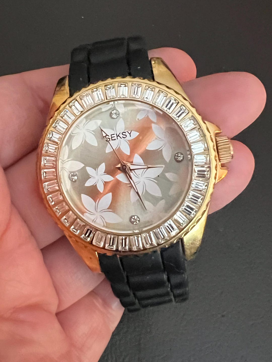 Fine Seksy Rose Gold Plate and Silicone Flower Crystal Watch (44) - Etsy