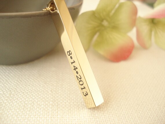 Personalized Vertical Gold Bar Necklace...engraved 3D Bar | Etsy