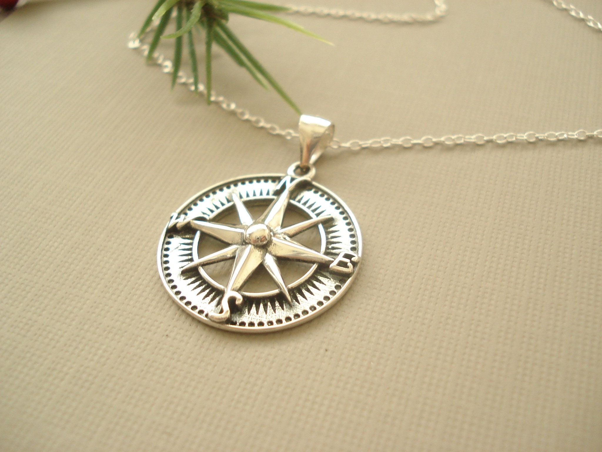 Compass Necklace...sterling Silver Compass Pendant Charm | Etsy