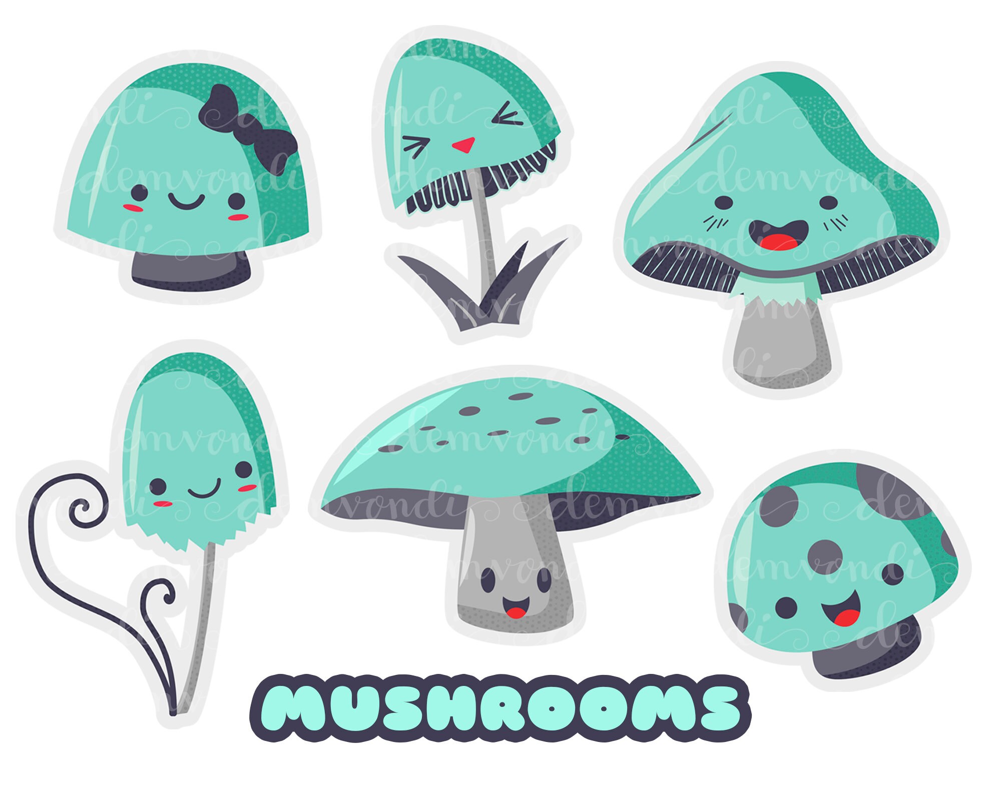 Kawaii Mushrooms - Cute Clip Art Set | Digital Stickers | PNG and JPG ...