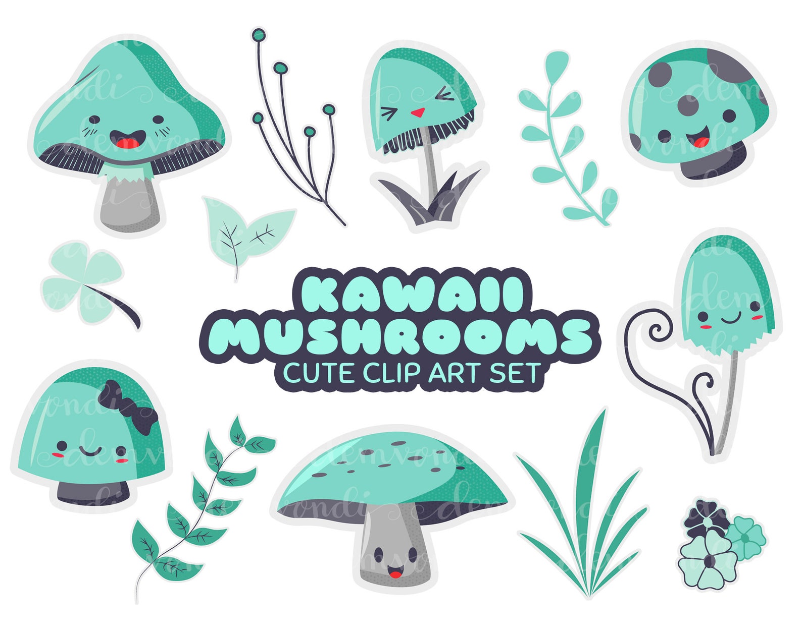 Kawaii Mushrooms - Cute Clip Art Set | Digital Stickers | PNG and JPG ...