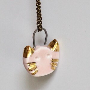 Cat Face Ceramic Charm Porcelain Necklace With 24k Gold Lustre , Cute ...