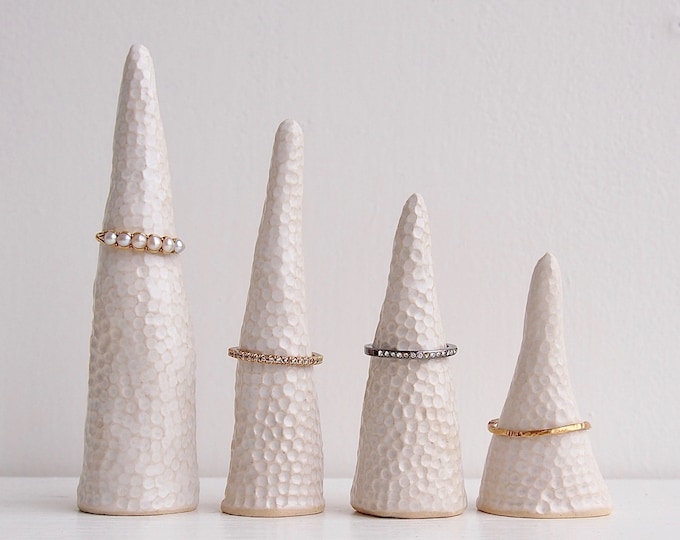 White Handmade Ceramic Ring Cones, Jewellery Storage, Ring Holder ...