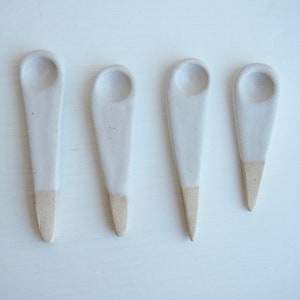 Handmade Mini White Pottery Salt or Spice Spoon, White Ceramic Salt ...