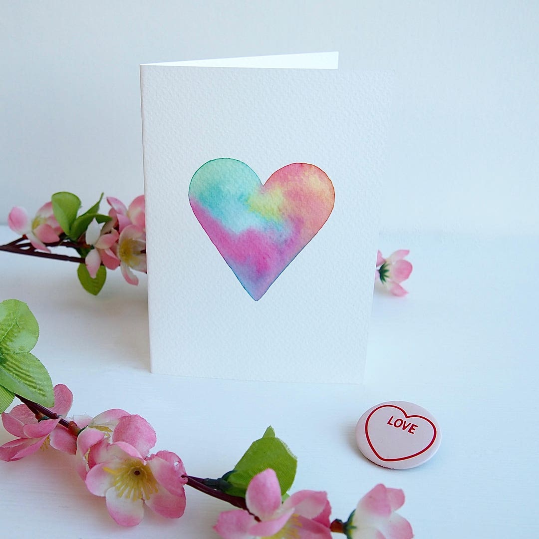 Valentine's Original Pastel Heart Card, Pastel Heart Watercolour ...