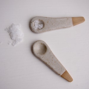 Handmade Mini White Pottery Salt or Spice Spoon, White Ceramic Salt ...