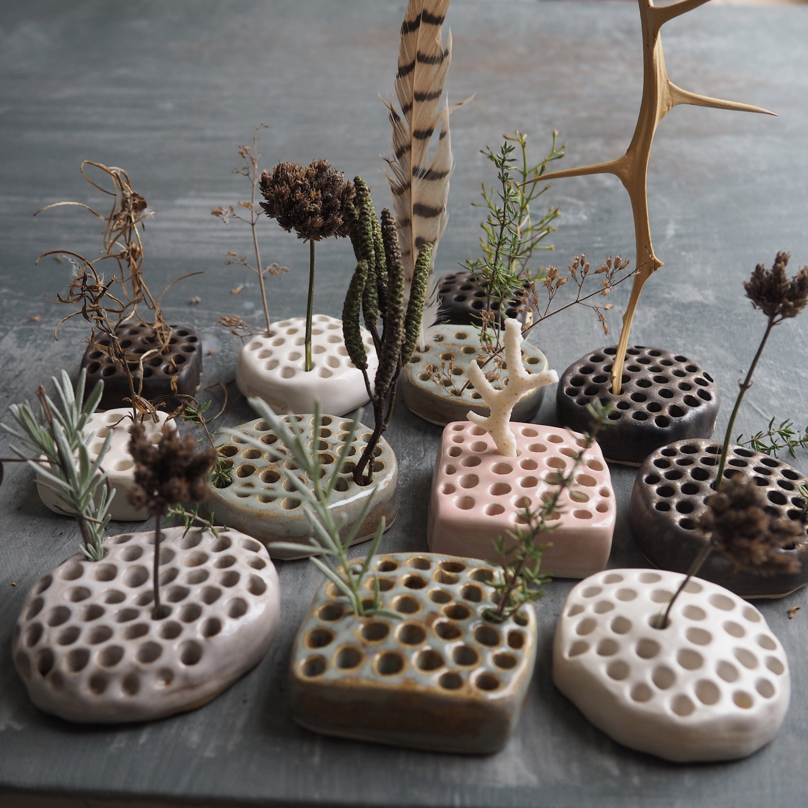 Handmade Pink Pottery Flower Arrangement Frog Flower Frog | Etsy