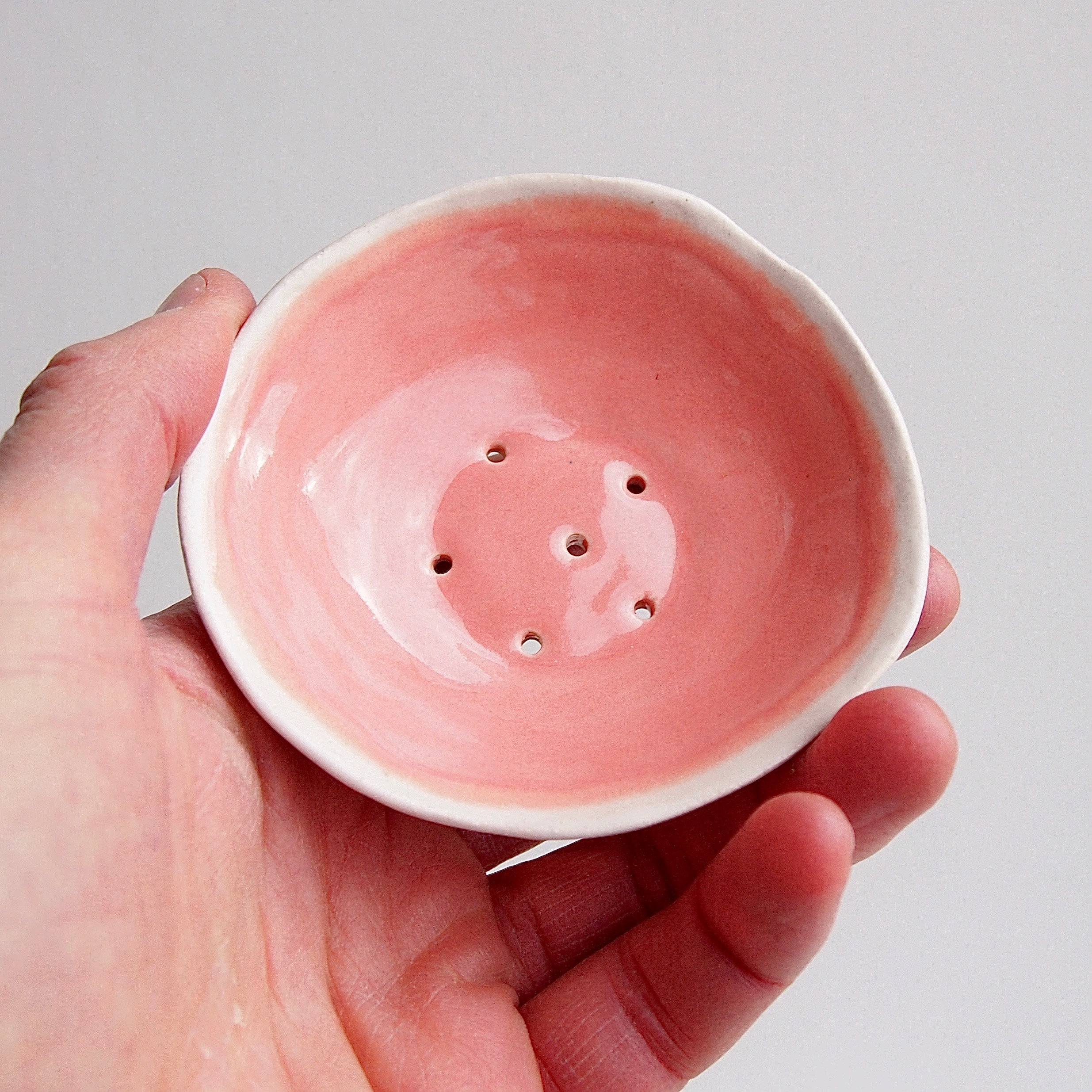 Handmade Pink and White Round Ceramic Soap Dish, Pastel Pink Pottery ...