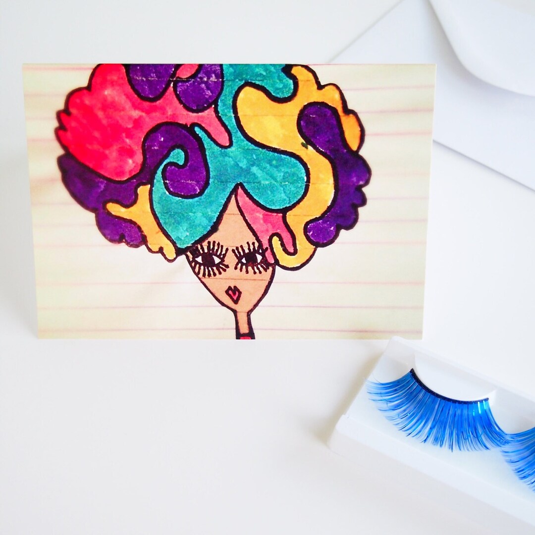 Rainbow Afro Hair Birthday Card, Fashion Birthday Card, Multi Coloured ...