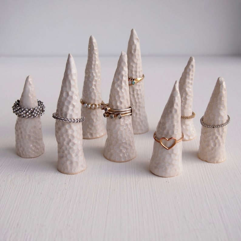 White Handmade Ceramic Ring Cones Jewellery Storage Ring - Etsy