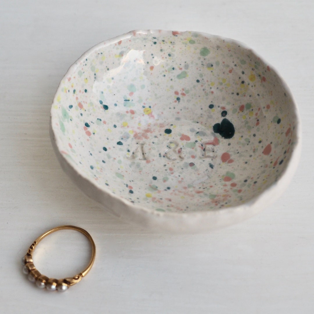Handmade Personalised Ceramic Ring Dish With Multicolour Splatter Dot ...