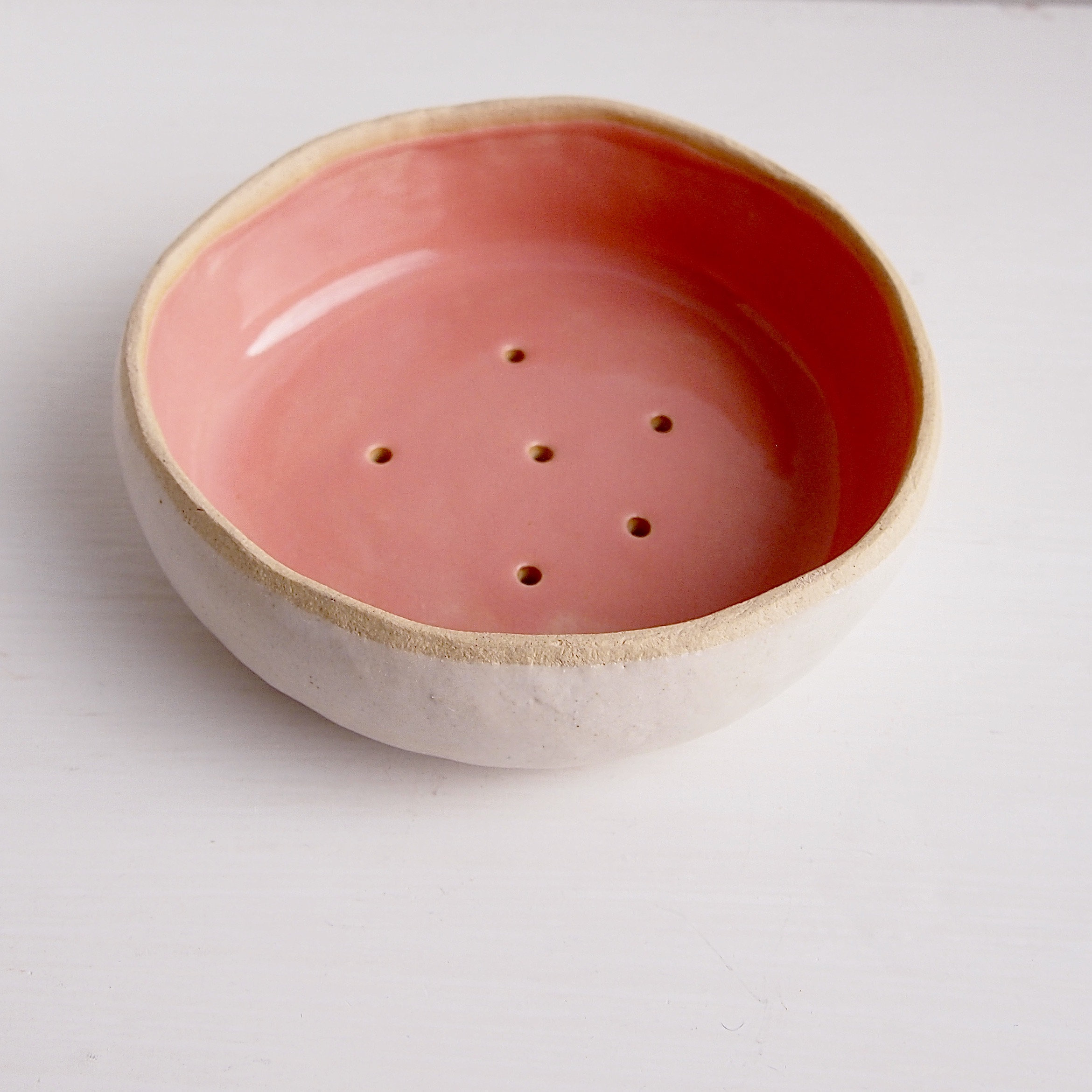 Handmade Pink and White Round Ceramic Soap Dish, Pastel Pink Pottery ...