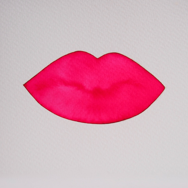 Original watercolour red lips love card lips engagement card | Etsy