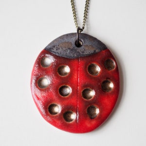 Handmade Ceramic Ladybird Pendant Necklace in Red Gold and Black ...