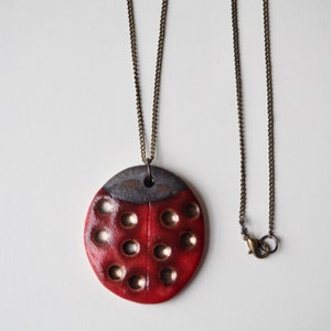 Handmade Ceramic Ladybird Pendant Necklace in Red Gold and Black ...