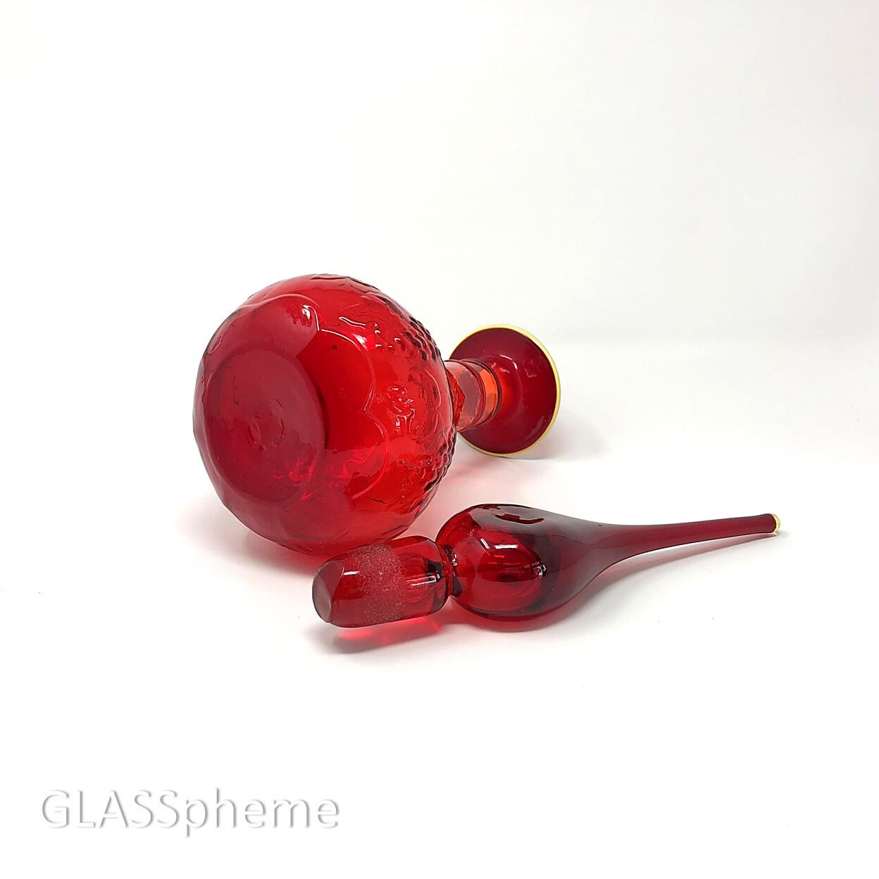 Mid-Century Rainbow Mold-Blown Ruby Amberina Glass Decanter - PRISTINE