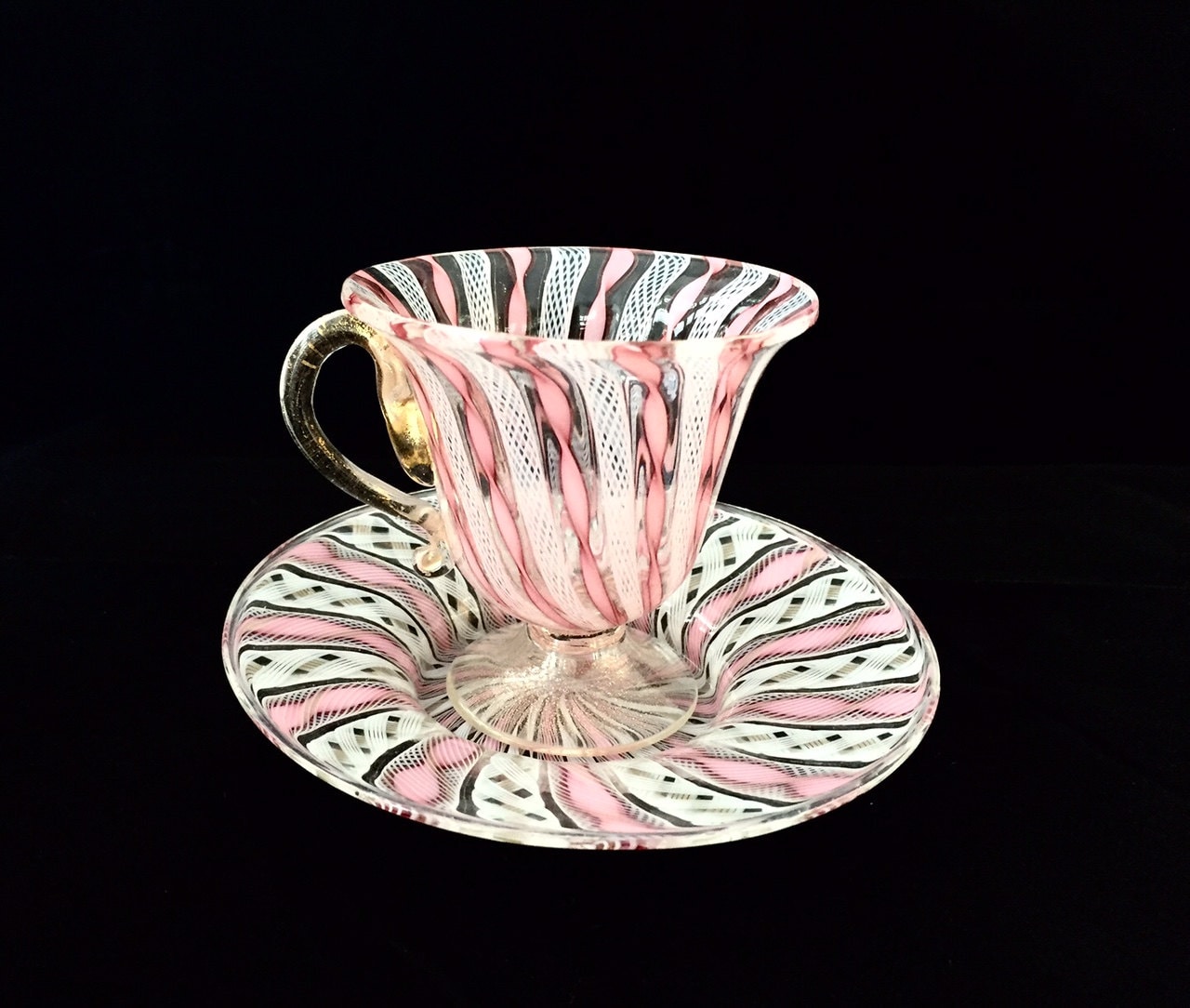 Early Mid-Century Italian Zanifico Latticino Pink Ribbon Footed Cup ...
